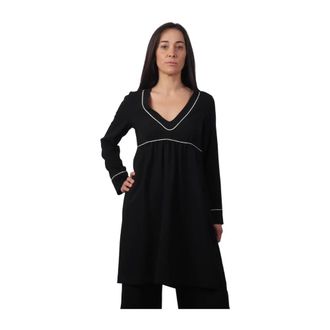 Alessia Santi V-Ausschnitt Kleid mit langen &Auml;rmeln - - Dresses - Damen - Schwarzk - XS