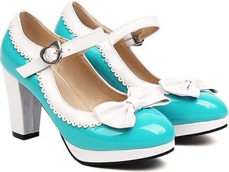 Generic Escarpins Talons Hauts pour Femme Confortable Femmes légantes Bloc de Talon Style rétro Bout fermé Chaussures soirée Mariage Club