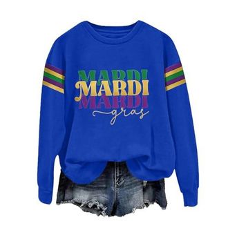 Generic Sweat-shirt tendance d&eacute;contract&eacute; &agrave; col rond imprim&eacute; &agrave; manches longues pour femme, bleu, XXL