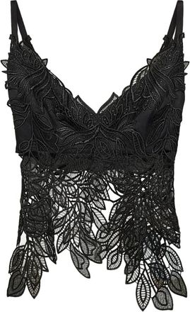 Alberta Ferretti Femme, Tops, Noir, Taille: 38 FR Haut en Macram&eacute; Noir Col en V