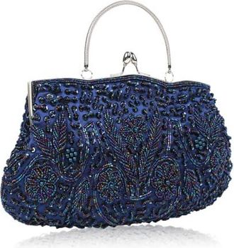 Generic Sac de soir&eacute;e en perles fait &agrave; la main de luxe style europ&eacute;en avec bandouli&egrave;re en cha&icirc;ne en m&eacute;tal