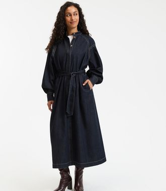 La Redoute Collections Robe &Eacute;vas&eacute;e En Denim Longue Manches Longues