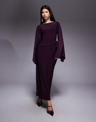 Asos Robe longue &agrave; manches chauve-souris oversize et taille cintr&eacute;e - Prune-Violet