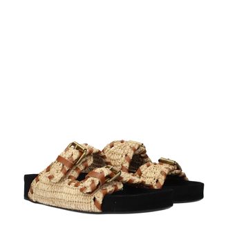 Isabel Marant Womens Beige Raffia Slippers