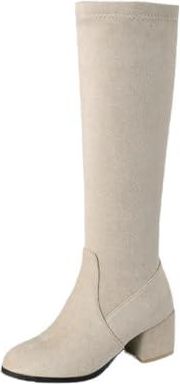 Generic Bottes dhiver longues avec fermeture éclair pour femme, style décontracté, pour bureau, fête, streetwear, beige, 40 EU