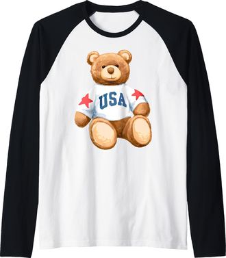 Trendy Apparel Teddy Bear with USA and Stars Sweatshirt Raglan