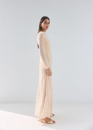 Mango Robe sequins dos nu &eacute;cru - Femme - XS - MANGO