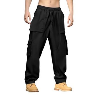 Generic Pantalon cargo baggy respirant avec poches, pantalon de surv&ecirc;tement &eacute;lastique, pantalon de jogging l&eacute;ger, multi-poches, cordon de serrage, pantalon d&eacute;