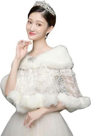 Generic NYSBH Cape ch&acirc;le en dentelle et faux enveloppement pour robes de mari&eacute;e cape shrug, blanc ivoire, Taille unique