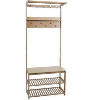 Hhg neuwertig] Bambus Standgarderobe 590, Garderobenst&auml;nder Schuhregal Sitzbank Schuhbank, Kleiderhaken mvg 170x70x31cm