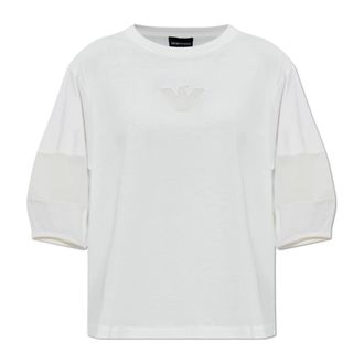 Emporio Armani ASV Supima Jersey T-shirt mit T&uuml;lleins&auml;tzen - - Tops - Damen - Beige - XL