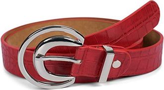 styleBREAKER Ceinture pour dames Unicolore avec finition en cuir de crocodile et boucle en forme de croissant, peut être raccourcie 03010108, couleur:Rouge, taille