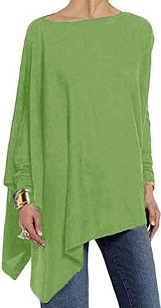 Minetom T-Shirt Manches Longues Femme Haut Casual Chemise Tee Shirt Lâche Tunique Tops Basique Irrégulier A Vert 40