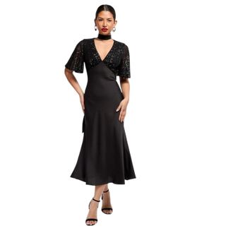 Little Mistress Maxikleid f&uuml;r Damen, V-Ausschnitt (Schwarz)