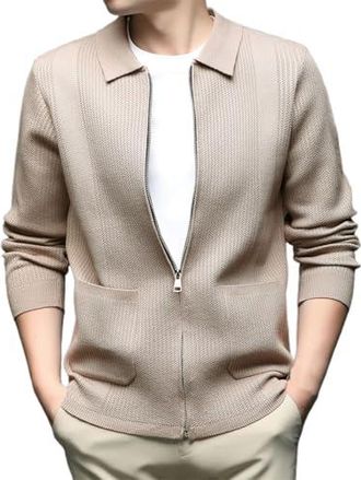 Generico Cardigan pour homme en Tricot avec fermeture &eacute;clair avec Revers en Tricot&eacute; Col Cardigan Homme Doux &Eacute;l&eacute;gant Pull Manteau Viking peut &ecirc;tre port&eacute; avec de