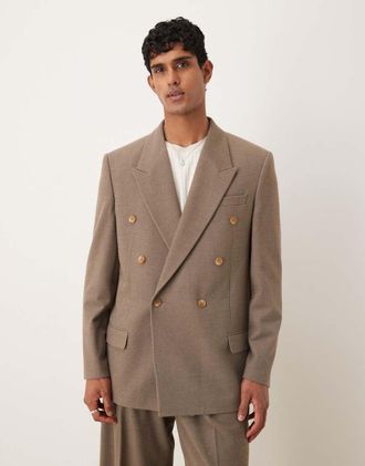 Asos Zweireihige, strukturierte Anzugjacke in Beige mit lockerem Schnitt-Neutral