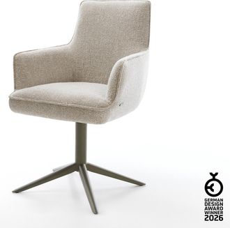 DELIFE Drehstuhl Heira-Flex mit Armlehnen Webstoff Soft Beige Fu&szlig;kreuz Effektfinish Titan 360&deg; drehbar Wippfunktion Taschenfederkern, Esszimmerst&uuml;hle