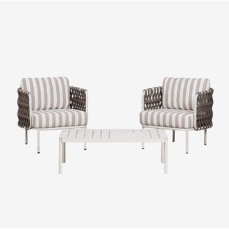 Sklum Gartenset mit 2 Sesseln aus geflochtenem Seil Tevary und Aluminium-Couchtisch Boleni