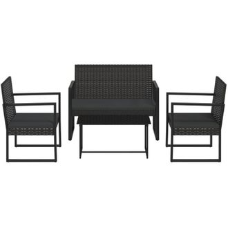 vidaXL 4-tlg. Garten-Lounge-Set mit Kissen Schwarz Poly Rattan Vidaxl