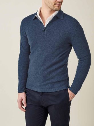 Luca Faloni Polo-Sweater in Atlantikblau aus Kaschmir (2-fädig) für Herren