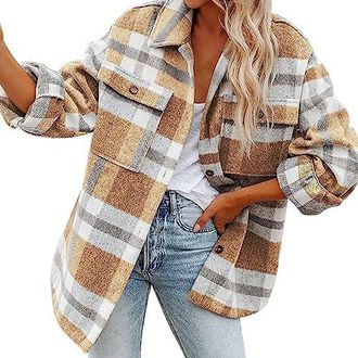 Generic Vestes pour femmes 2026 Automne Hiver 2023 Veste chemisier en flanelle boutonn&eacute;e en laine, kaki, M