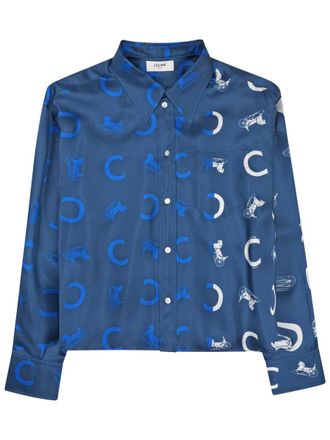 Celine Silk Twill Short-Sleeved Shirt - Blue