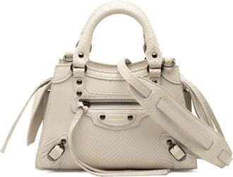 Balenciaga Hobo Bags - Mini Python Embossed Calfskin Neo Classic City Sat - Gr. unisize - in Wei&szlig; - f&uuml;r Damen