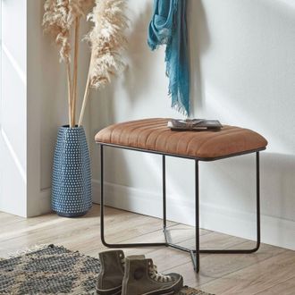 M&S Collection M&s - Tabouret 60x38x48 cm avec revêtement en cuir marron et métal noir