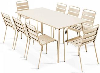 Oviala Oviala - Ensemble table de jardin et 8 chaises en m&eacute;tal ivoire - Palavas