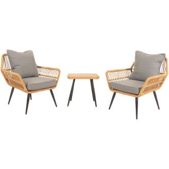 Hhg Poly-Rattan Garnitur 956, Balkon-Set Gartengarnitur Sitzgruppe Stuhl Beistelltisch dunkelgrau