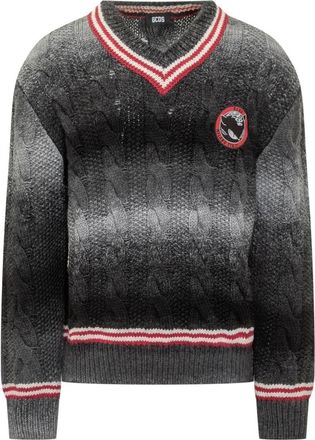 GCDS Gcds, Homme, Pulls, Gris, Taille: XS Pull &agrave; col en V en maille torsad&eacute;e &agrave; d&eacute;grad&eacute;