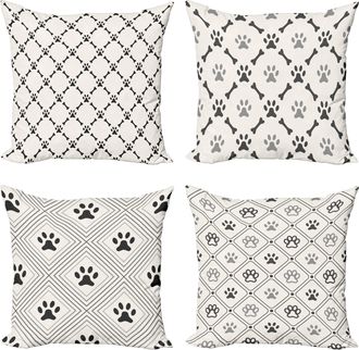 Abakuhaus Pfotenabdruck Dekokissen Kissenbezug 4er Pack, Hundefußflecken-Motive Modern Accent Doppelseitiger Digitaldruck, 40 cm x 40 cm, Elfenbein und Grau