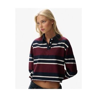 Superdry Haut de rugby &agrave; rayures raccourci Athletic Essentials