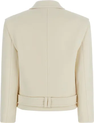 Balmain Double-Breasted Wool Blend Blazer - Cream