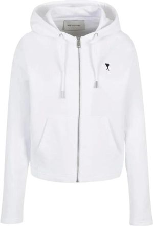 Ami Femme, Sweatshirts et sweats &agrave; capuche, Blanc, Taille: 38 FR De Coeur Zipped Sweat &agrave; capuche