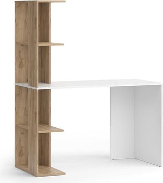 Vicco Schreibtisch Tower, Arbeitstisch für das Büro, Weiß/Sonoma, 122.2 x 55.2 cm mit 4 Fächern
