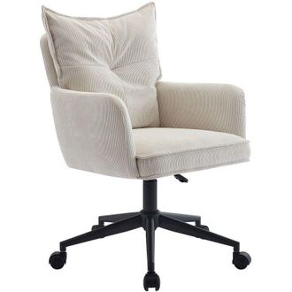 Vente-Unique Pascal Morabito - Chaise de bureau - Velours c&ocirc;tel&eacute; - Cr&egrave;me et noir - Hauteur r&eacute;glable - bataru de