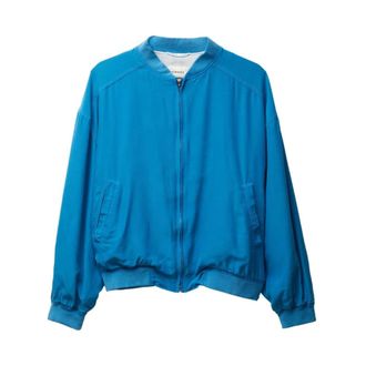 Versace Blouson zipp&eacute; en popeline de soie - Femme - Vestes - Bleu - Taille: 38 FR