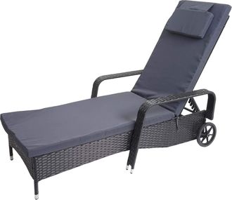 Mendler Poly-Rattan Sonnenliege Carrara, Relaxliege Gartenliege Liege, Alu - anthrazit, Kissen grau