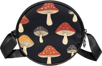 Generic Sac &agrave; bandouli&egrave;re rond pour femme, motif champignons color&eacute;s, petit sac &agrave; bandouli&egrave;re avec fermeture &eacute;clair, bretelles r&eacute;glables, sac &agrave; main rond d&eacute;co