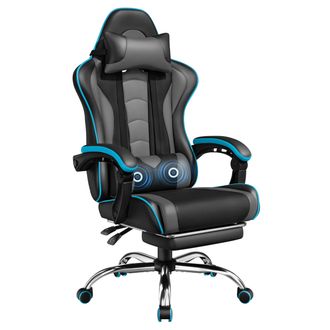 Yaheetech Gaming Stuhl Ergonomischer Gaming Sessel mit Massagefunktion Computerstuhl mit Fu&szlig;st&uuml;tze B&uuml;rostuhl 90-135&deg; R&uuml;ckenlehne verstellbar Gamer Stuhl f&uuml;r f&uuml;r