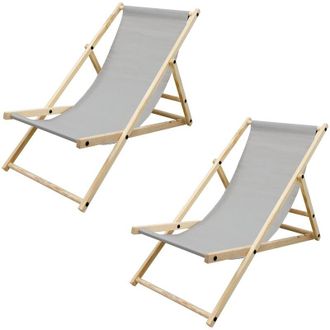ECD Germany Ecd Germany - 2er Set Liegestuhl klappbar aus Holz, 3 Liegepositionen, Hellgrau, bis 120 kg, Gartenliege Sonnenliege Relaxliege Strandliege Liege