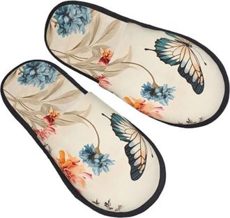 Generic Papillon Rétro Fleurs Printemps Pantoufles Automne Pantoufles En Peluche Hiver Chaussons Pour Extérieur Unisex Femme M