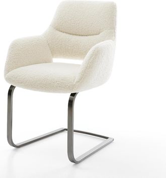 DELIFE Freischwinger Yago-Flex mit Armlehnen Teddystoff Beige Freischwinger flach Graphit Taschenfederkern, Esszimmerst&uuml;hle