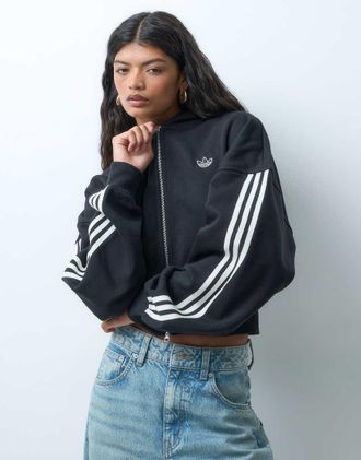 adidas Originals Signature Kapuzenjacke mit durchgehendem Rei&szlig;verschluss in Schwarz