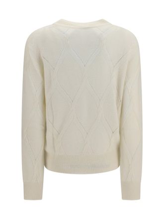 Kiton Diamond-Knit Cashmere-Silk Sweater - White