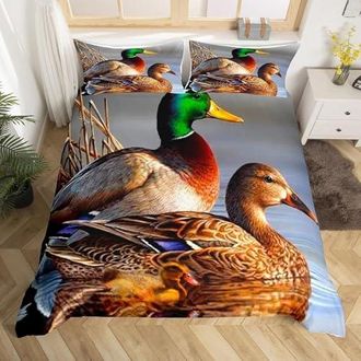 Generic Housse de Couette 200x200 Motif Canard Parure de Lit 2 Personnes Animaux de la Ferme Imprim&eacute;e 3D Microfibre Douce Th&egrave;me Naturel Housse Couette R&eacute;versi
