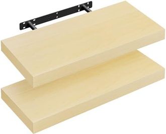 Woltu &Eacute;tag&egrave;re Murale, &Eacute;tag&egrave;re Flottante de CD, Lot de 2, pour Salon, Cuisine, Chambre, Salle de Bain 50x22.9x3.8cm, Jaune Ch&ecirc;ne RG9368kei-2