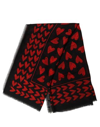 Dolce & Gabbana Heart-Patterned Cashmere and Silk Scarf - Black