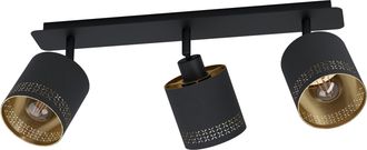 Eglo Deckenlampe Esteperra, 3 flammige Deckenleuchte Vintage, Retro, Deckenstrahler aus Stahl und Textil, Wohnzimmerlampe in Schwarz, Gold, Küchenlampe, Sp